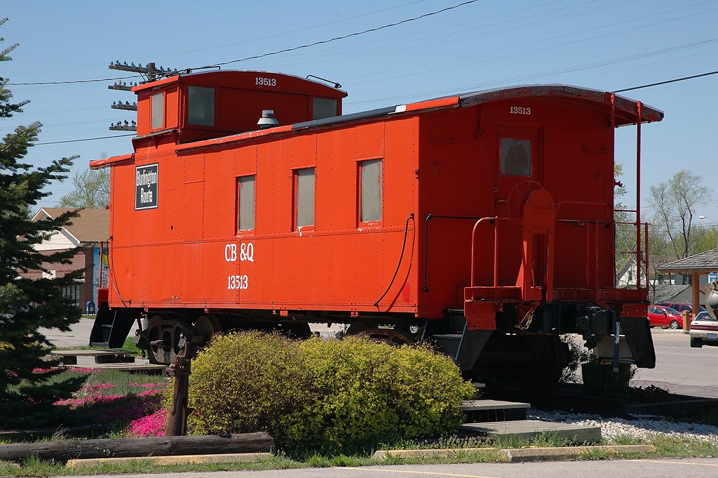 CB&Q 13513, 3-Window Steel Rivited Caboose, NE-10, on display